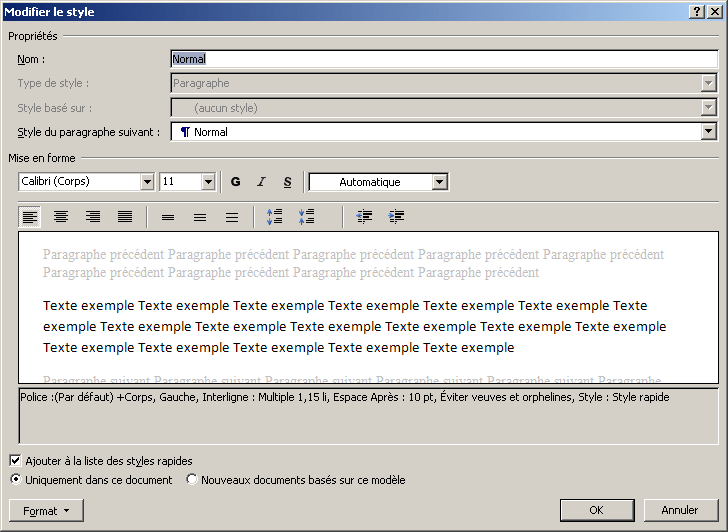 Word et la modification des styles - Word